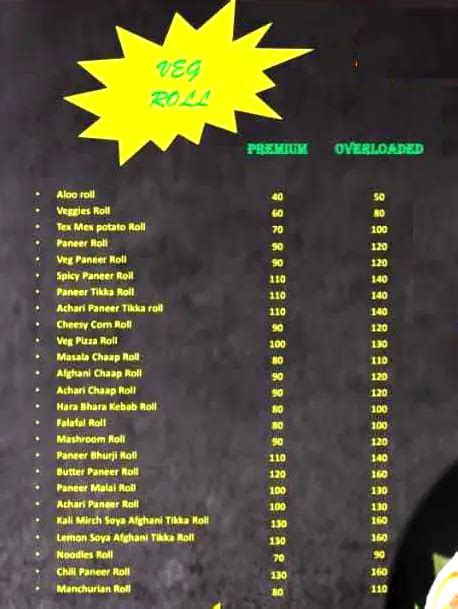 Menu Of Roll Excel Sector 70 Mohali