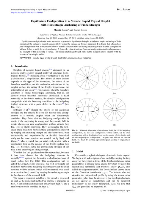 Pdf Equilibrium Configuration In A Nematic Liquid Crystal Droplet
