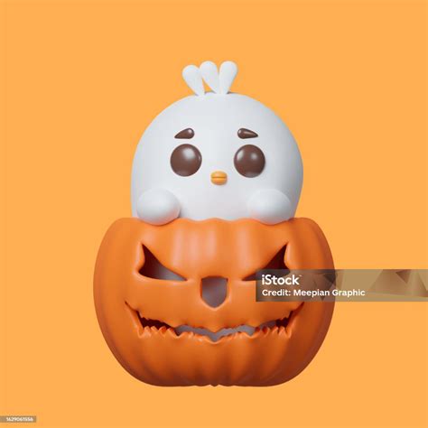 할로윈 축제를 위한 호박 아이콘에 있는 3d 으스스한 아기 유령 3d 렌더링 일러스트레이션 10월에 대한 스톡 사진 및 기타 이미지 Istock