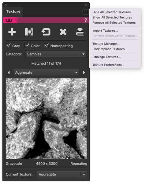 Texture Panel Flyout Menu Astute Graphics Documentation