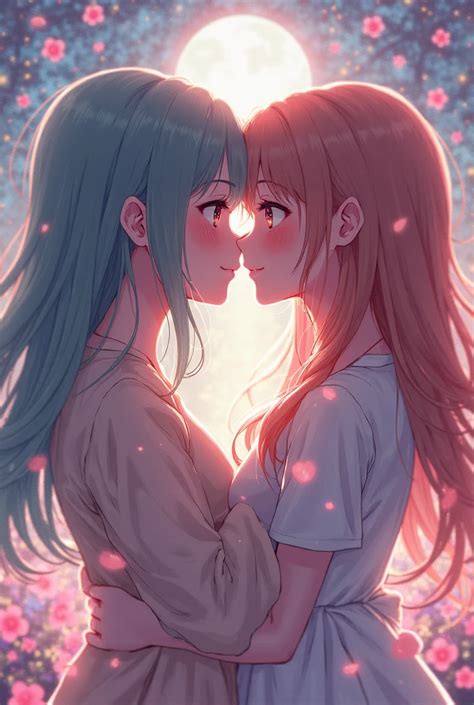 Girls Kissing Anime Yuri Seaart Ai