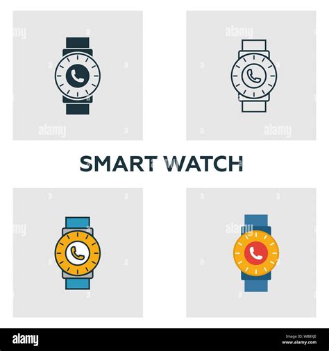Smart Watch Icon Set Four Elements In Diferent Styles From Visual Device Icons Collection