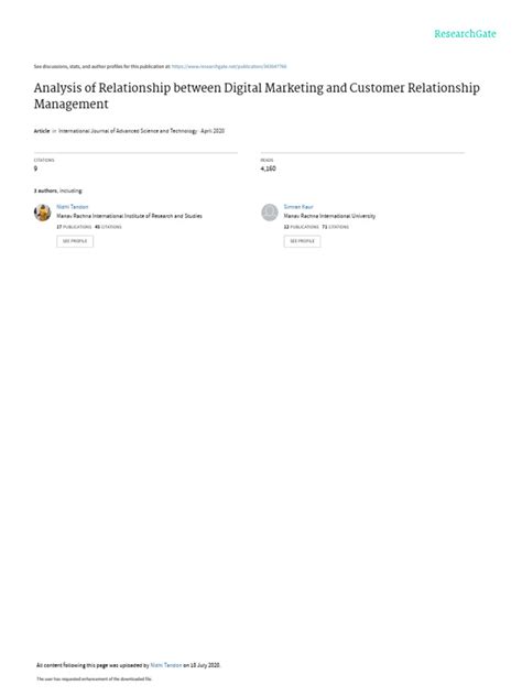 Analysisof Relationshipbetween Digital Marketingand Customer Pdf