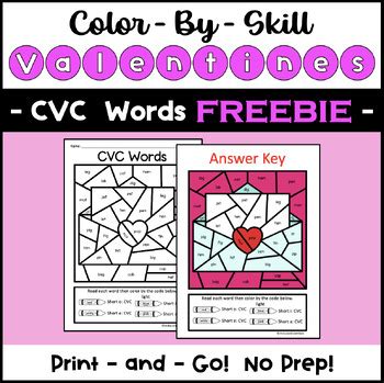 Valentine's Day Phonics Color by Code - CVC Words - FREEBIE - No Prep!