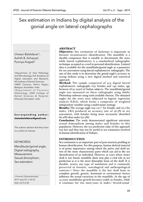 PDF Sex Estimation In Indians By Digital Analysis Of The Gonial Angle On Lateral Cephalographs