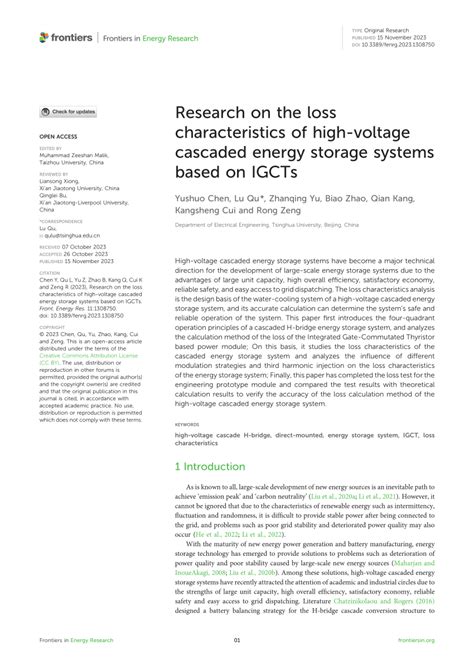 Pdf Research On The Loss Characteristics Of High Voltage Cascaded Energy Storage Systems Based