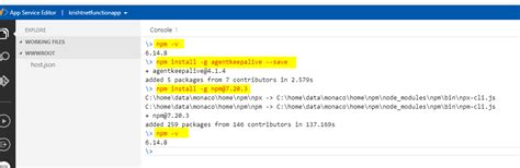 Azure Function App Console Npm Install Doesnt Work Couldnt Install