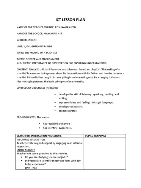 Ict Lesson Plan Download Free Pdf Lesson Plan Educational Technology