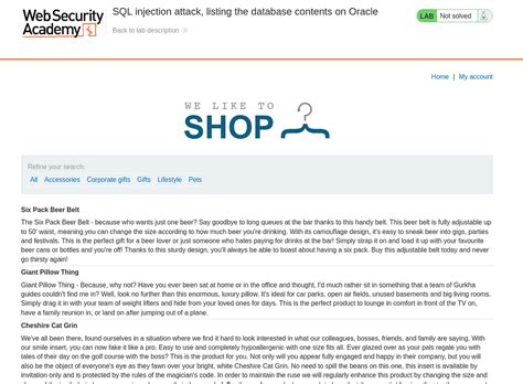 Portswigger → Sql Injection Attack Listing The Database Contents On