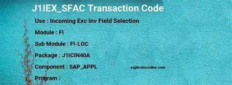 J IEX SFAC SAP Tcode For Incoming Exc Inv Field Selection