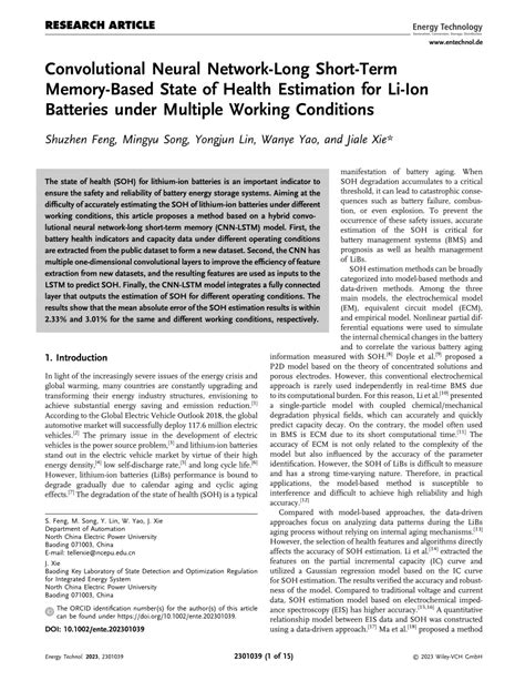 Convolutional Neural NetworkLong ShortTerm MemoryBased State Of Health Estimation For LiIon