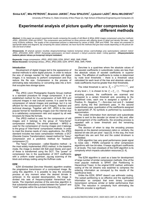 PDF Experimental Analysis Of Picture Quality After Compression By Different Methods