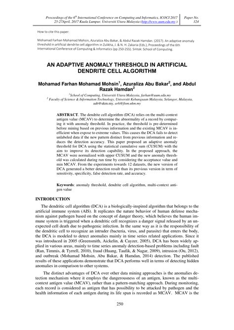 Pdf An Adaptive Anomaly Threshold In Artificial Dendrite Cell Algorithm