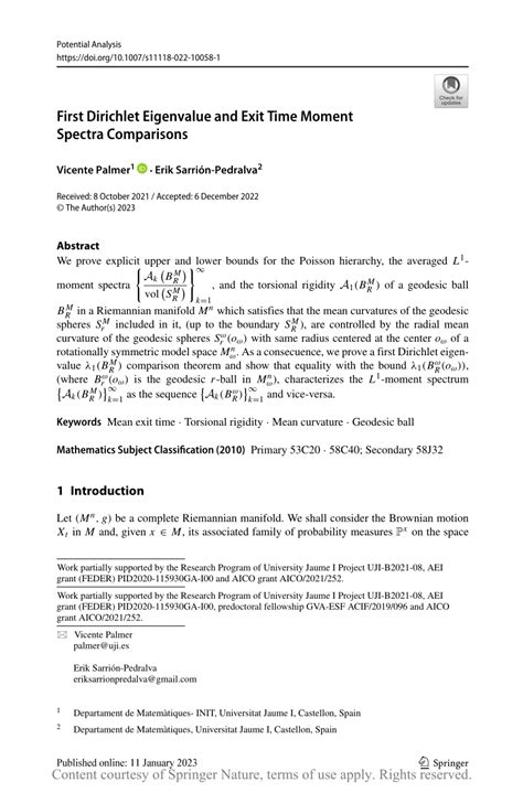 pdf first dirichlet eigenvalue and exit time moment spectra comparisons