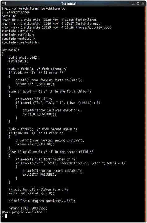 fork 2 processes and then exit when they complete c program