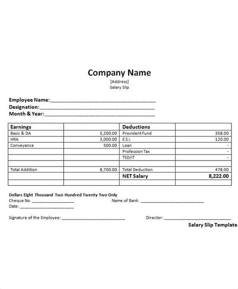 Salary Slip Templates 20 Ms Word And Excel Formats Samples And Forms