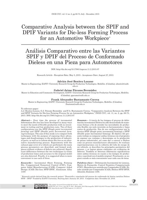 Pdf Comparative Analysis Between The Spif And Dpif Variants For Die Less Forming Process For