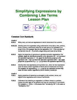 Combining Like Terms (Simplifying Expressions) Lesson Plans | TpT