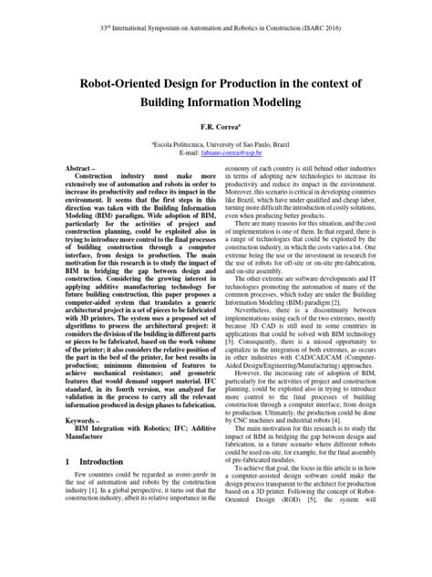 Robot Oriented Design For Production In The Context Of Building