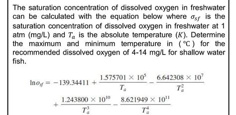 Solved The Saturation Concentration Of Dissolved Oxygen In