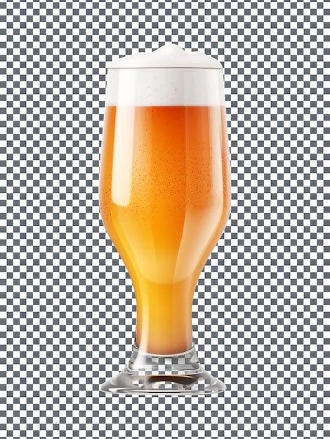 투명한 배경에 격리된 유리에 거품이 있는 맥주 프리미엄 Psd 파일