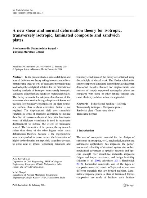 Pdf A New Shear And Normal Deformation Theory For Isotropic Transversely Isotropic Laminated
