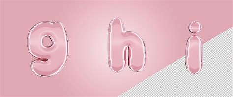 핑크 색상 소문자 Ghi에 고립 된 풍선 호일 알파벳 프리미엄 Psd 파일