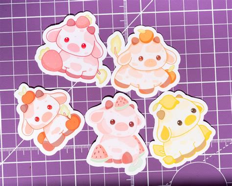 Cute Cow Stickers Bundle I Kawaii Fruit Cow Sticker I Strawberry Cow I