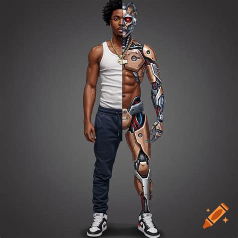 African American Man Half Human Half Futuristic Cybernetic Design On