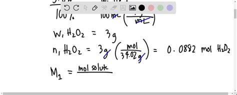 solved calculate the final molarity of h2o2 if 5 2 ml of a 3 0 w w