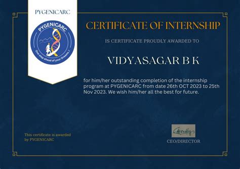 Completed My Internship With Pygenicarc Vidya Sagar