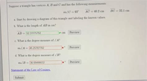 solved suppose a triangle has vertices a b and c and has the