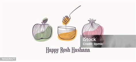 로쉬 하샤나 유대인의 휴일 히브리어 번역 새해 복 많이 받으세요 사과 꿀 석류 유대인 새해 상징과 아이콘 벡터 그림 유대교 신년제에 대한 스톡 벡터 아트 및 기타 이미지