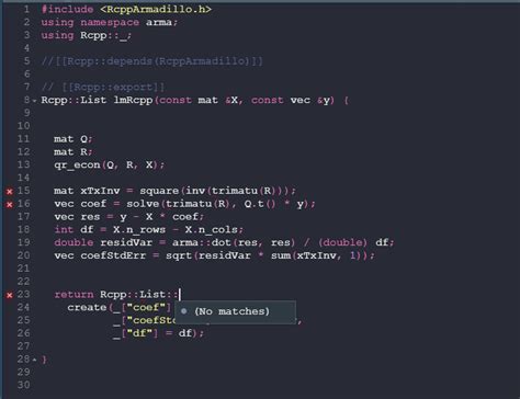 Rcpp No Matching Function Diagnostics And Autocompletion Issues