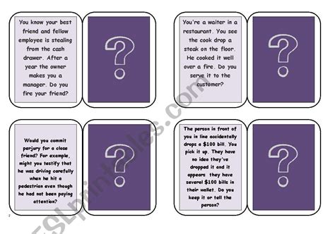 moral dilemmas game esl worksheet by eryn worksheets library