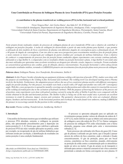 PDF A Contribution To The Plasma Transferred Arc Welding Process PTA In Flat Horizontal And
