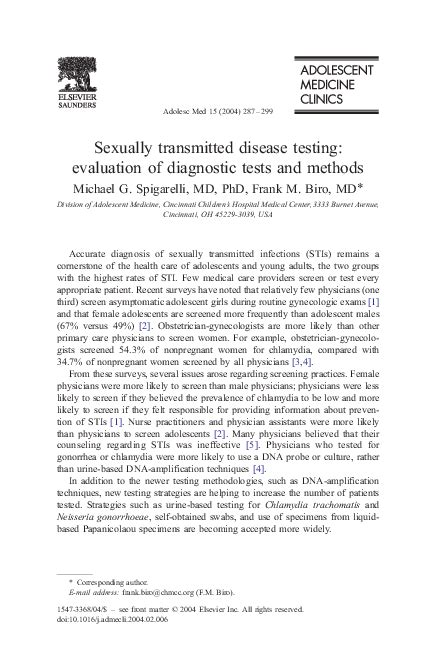 Pdf Sexually Transmitted Disease Testing Evaluation Of Diagnostic Tests And Methods