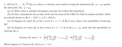solved 1 10 let y1 … yn∼ iid g μ σ where σ is known
