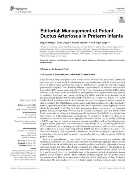 Pdf Editorial Management Of Patent Ductus Arteriosus In Preterm Infants