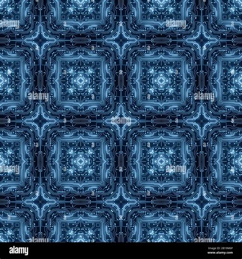 Blue Circuit Board Pattern Digital Seamless Background Abstract Futuristic Computer Motherboard