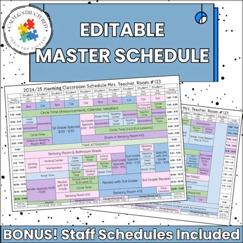 Editable Master Schedule Template For Self Contained Autism Class Color Coded
