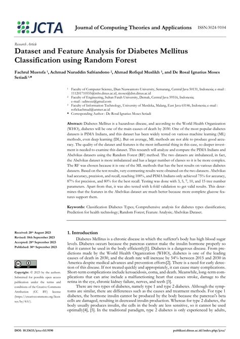 Pdf Dataset And Feature Analysis For Diabetes Mellitus Classification