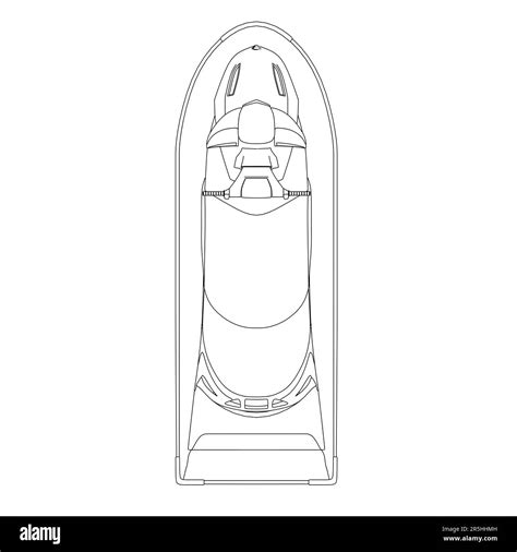 Outline Of A Water Scooter From Black Lines Isolated On A White Background View From Above