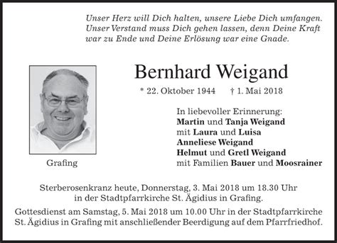 Traueranzeigen Von Bernhard Weigand Trauer Merkur De