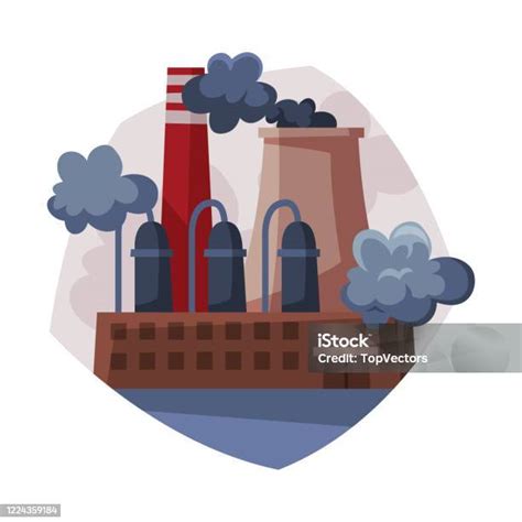 굴뚝을 통해 연기를 방출 하는 오염 산업 처리 공장 생태 문제 환경 오염 벡터 그림 공장 산업 건물에 대한 스톡 벡터 아트 및