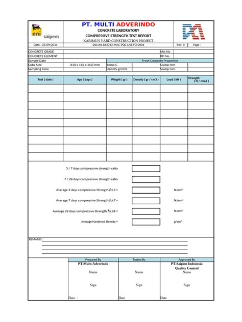 863013 Mac Pqc Lab Fo 0006 Rev0 Form Compressive Strength Test Report