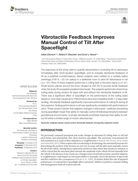 Pdf Vibrotactile Feedback Improves Manual Control Of Tilt After