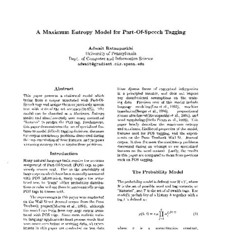 A Maximum Entropy Model For Part Of Speech Tagging Acl Anthology