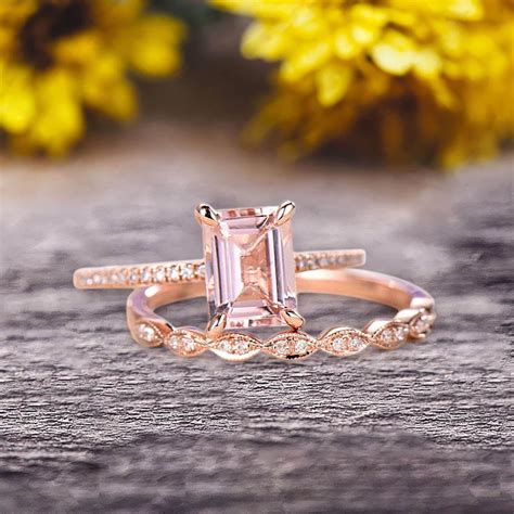 7x5mm Emerald Cut 2 Carat Morganite Engagement Ring On 10k Rose Gold