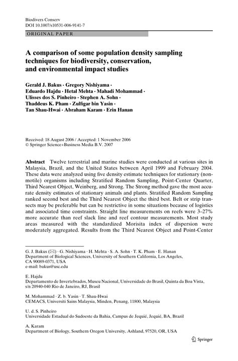 Pdf A Comparison Of Some Population Density Sampling Techniques For